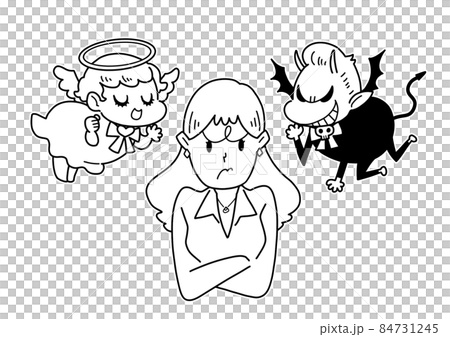 Worried woman_angel and devil_line drawing - Stock Illustration ...