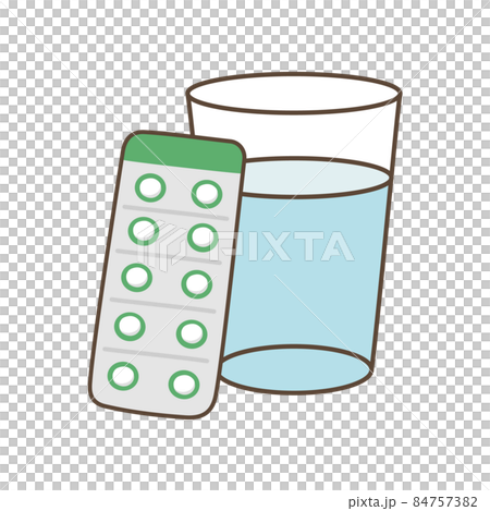 A cup of tablets and water - Stock Illustration [84757382] - PIXTA