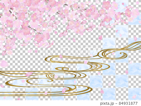 櫻花流水背景-插圖素材 [84931877] - PIXTA圖庫
