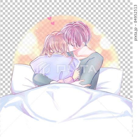 Couple snuggling up in bed - Stock Illustration [84952513] - PIXTA