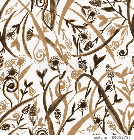 Hand drawn black and gold watercolor floral...のイラスト素材 [84955755] - PIXTA