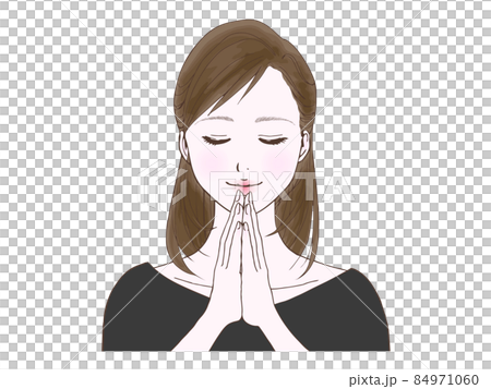 お願いをするセミロングの女性②(閉眼)のイラスト素材 [84971060] - PIXTA