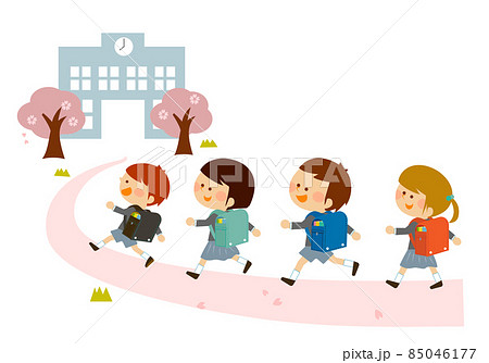 小学校に行く子供たちのイラスト素材 [85046177] - PIXTA