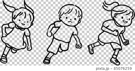 Line drawing. Boys and girls are running hard. - Stock Illustration ...