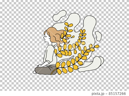 A woman who meditates and assimilate with... - Stock Illustration ...