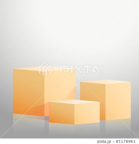 Realistic yellow cubes - boxes on gray studio...のイラスト素材 [85178961] - PIXTA