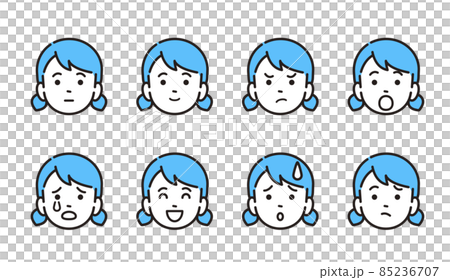 Girl's face icon set simple touch illustration - Stock Illustration ...