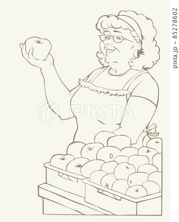 The woman is selling apples. Vector drawingのイラスト素材 [85278602] - PIXTA