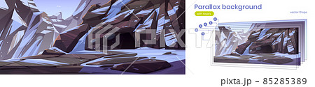 Parallax background with mountains, cave and snowのイラスト素材 [85285389] - PIXTA
