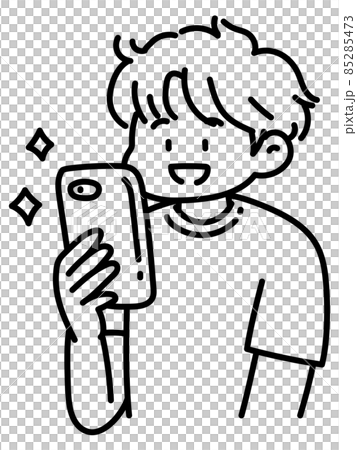 Boys and line drawings taken with a smartphone - Stock Illustration ...