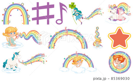 Set of fantasy fairies and cupids with rainbow...のイラスト素材 [85369030] - PIXTA
