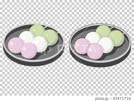 Illustration of three-color dumplings on the tray - Stock Illustration ...