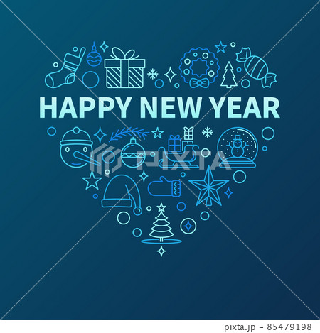 Happy New Year Heart-Shaped line blue festive...のイラスト素材 [85479198] - PIXTA