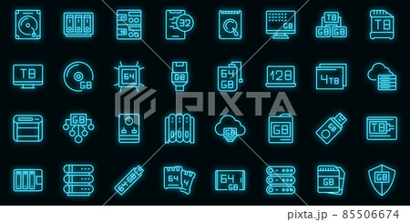 Gigabyte icons set vector neonのイラスト素材 [85506674] - PIXTA