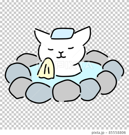 An open-air bath for cats soaking in hot springs - Stock Illustration ...