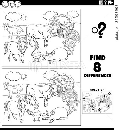 differences task with cartoon farm animals...のイラスト素材 [85593903] - PIXTA