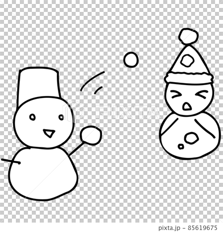 Snowman snowball fight line drawing illustration - Stock Illustration ...