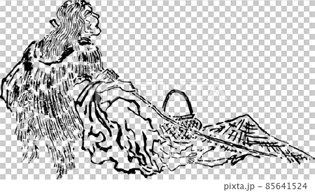 An old woman sitting and looking into the distance - Stock Illustration ...