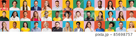 Set of positive human faces on colorful...の写真素材 [85698757] - PIXTA