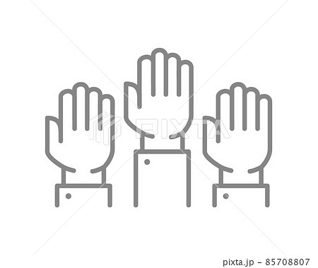 Three raised hands line icon. Solidarity,...のイラスト素材 [85708807] - PIXTA
