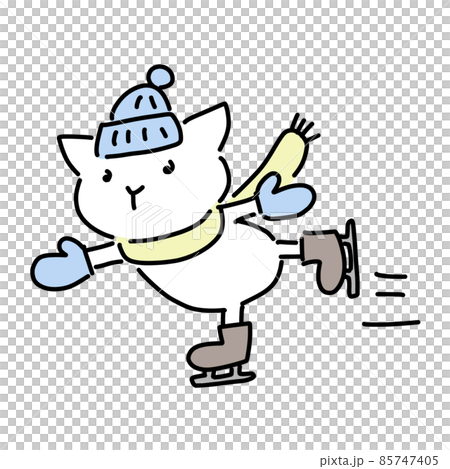Illustration of a cute cat skating - Stock Illustration [85747405] - PIXTA