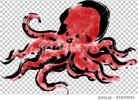 Octopus Japanese style hand-drawn brush... - Stock Illustration ...