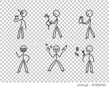 Simple stickman illustration set, hand wash,... - Stock Illustration ...