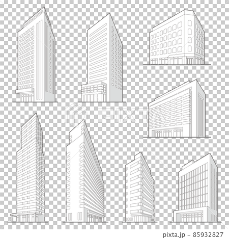 Vector illustrations of various buildings. Line... - Stock Illustration ...