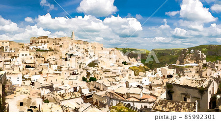Watercolor drawing of Matera view of historical...のイラスト素材 [85992301 ...