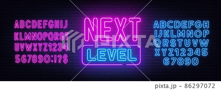 Next level neon sign on brick wall background.のイラスト素材 [86297072] - PIXTA