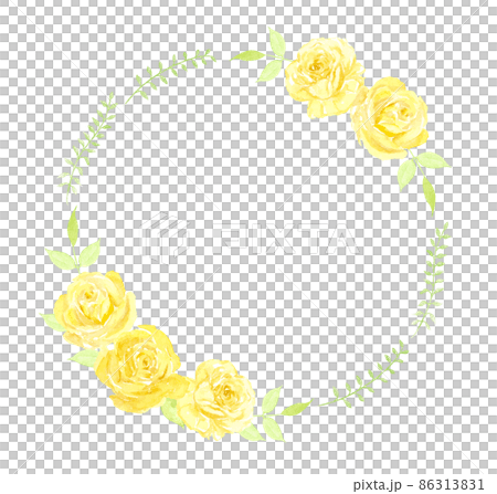 Yellow rose circle frame drawn in watercolor - Stock Illustration ...