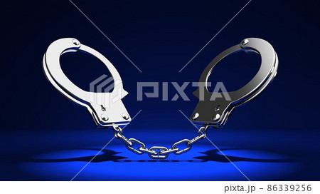 Handcuffs on blue background.のイラスト素材 [86339256] - PIXTA
