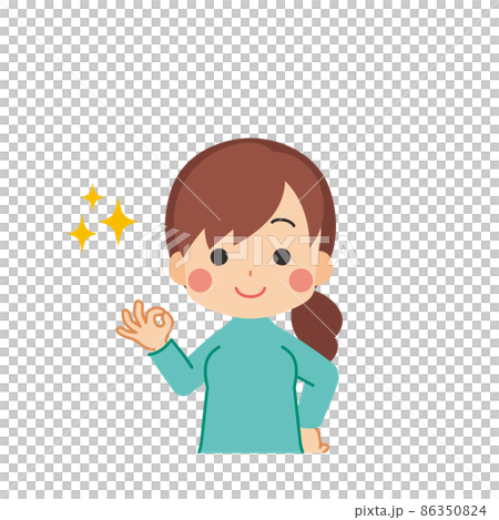 OK pose hand sign cute young female adult upper... - Stock Illustration ...