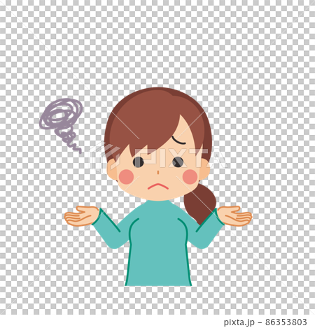 A cute young woman shrugging her shoulders, an... - Stock Illustration ...