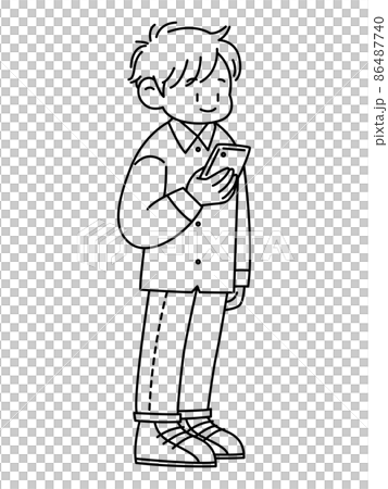 Men checking smartphones ・ Line drawings - Stock Illustration [86487740 ...