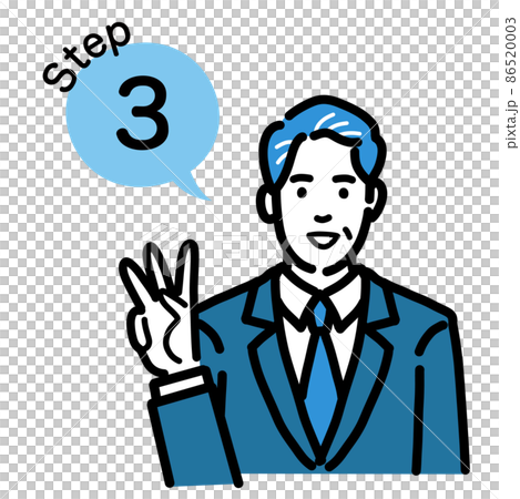 Step 3 Middle-aged man in a suit explaining the... - Stock Illustration ...