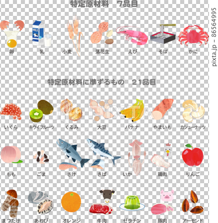 List of 28 items to be displayed for food... - Stock Illustration ...