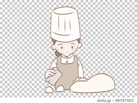 Illustration of a woman splitting bread dough - Stock Illustration ...