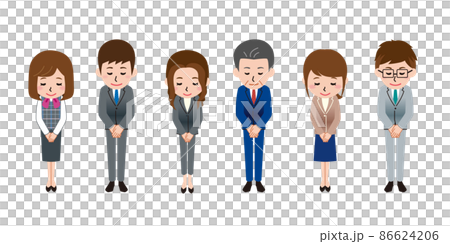 Office worker bowing 6 male and female... - Stock Illustration ...