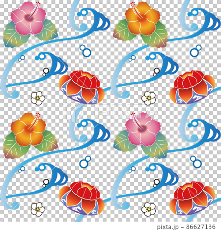 Bingata seamless pattern, hibiscus and flower... - Stock Illustration ...