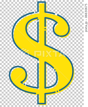 Dollar mark symbol character yellow dashed line... - Stock Illustration ...