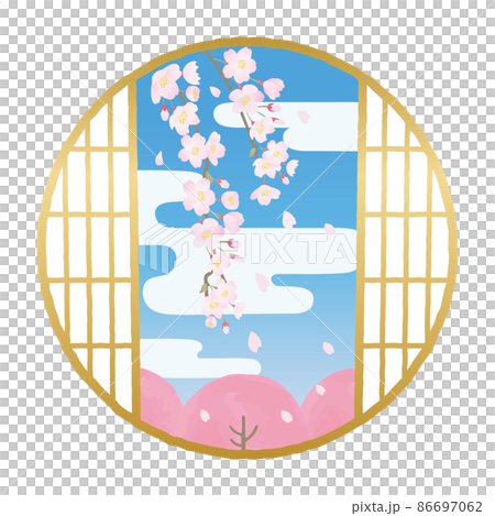 Sakura round window Japanese style background - Stock Illustration ...