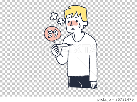 A man with a fever, a comical handwritten... - Stock Illustration ...