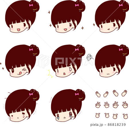 お団子 女の子 表情 セットのイラスト素材 [86818239] - PIXTA