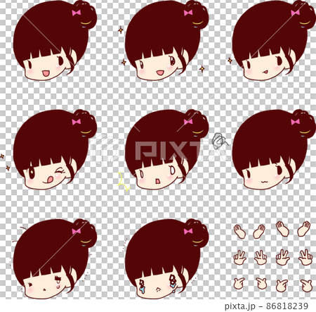 お団子 女の子 表情 セットのイラスト素材 [86818239] - PIXTA