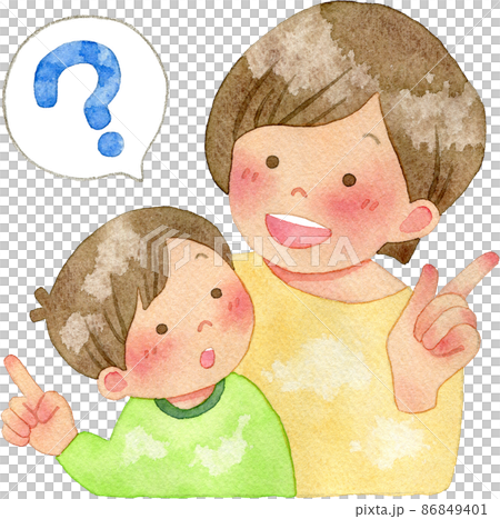 Illustration of a mother answering a child's... - Stock Illustration ...