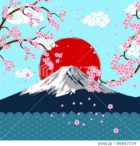 japanese art mt.Fuji with the cherry blossomのイラスト素材 [86867534] - PIXTA