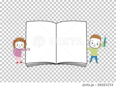 Open notebook and boys and girls - Stock Illustration [86883254] - PIXTA