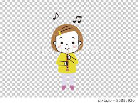Girl standing and playing the recorder - Stock Illustration [86883920 ...