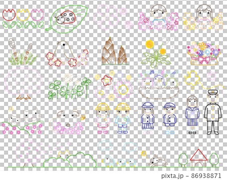 Spring material colorful line drawing - Stock Illustration [86938871 ...